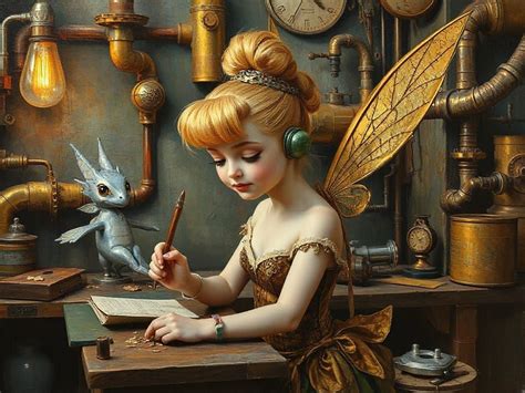 Steampunk Tinkerbell Invents A Metal Dragon In Whi Ai Art