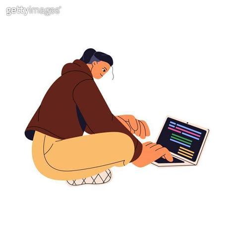Coder Working On Laptop Freelance Programmer Writing Code Script