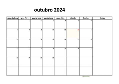 Calendário Outubro 2024