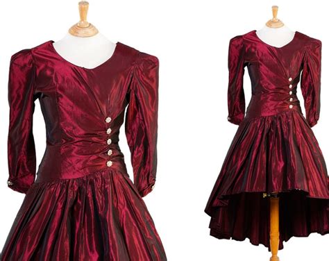 1980s Puff Sleeve Taffeta Dress With Asymmetrical Skirt 80s Prom