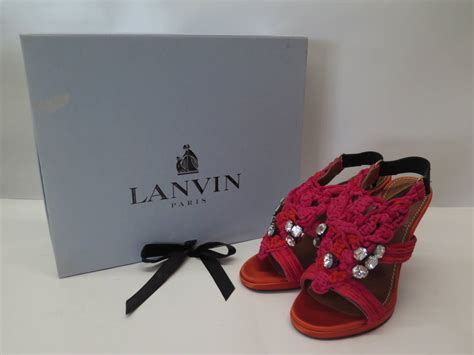 【未使用】⑤ 未使用保管品 Lanvin ランバン シルクブロード ビジュー サンダル パンプス サイズ35 ピンク オレンジ 157000円
