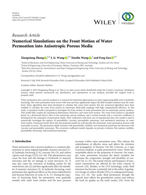pdf numerical simulations on the front motion of water permeation