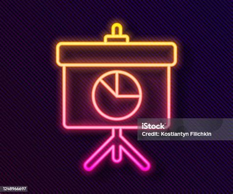 그래프 일정 차트 다이어그램 인포그래픽 검은 색 배경에 격리된 원형 그래프 아이콘이 있는 빛나는 네온 라인 프레젠테이션 보드 벡터 일러스트레이션 개념에 대한 스톡 벡터 아트