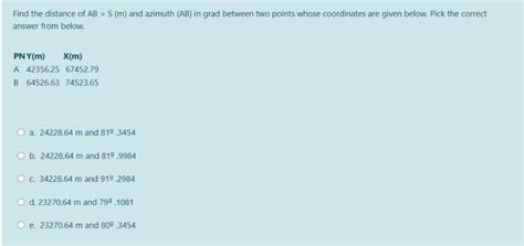 Solved Find The Distance Of Ab M And Azimuth Ab In Chegg Com