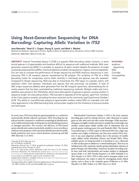 Pdf Using Next Generation Sequencing For Dna Barcoding Capturing Allelic Variation In Its2