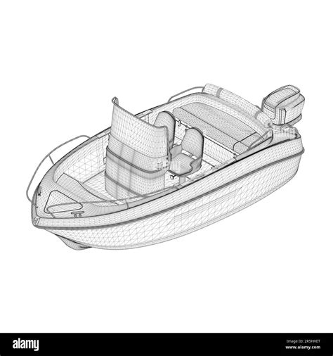 Motor Boat Wireframe From Black Lines Isolated On White Background Isometric View 3d Vector