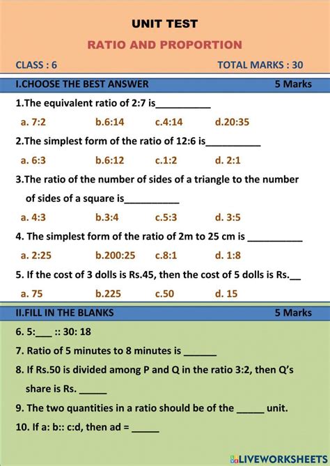Math Ratio And Proportion Worksheets