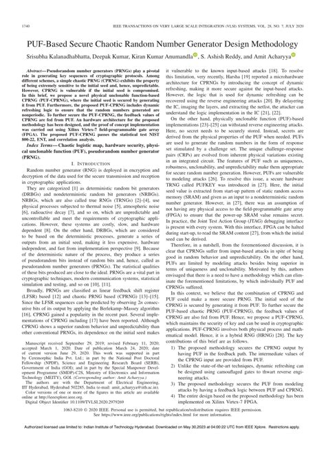 Pdf Puf Based Secure Chaotic Random Number Generator Design Methodology
