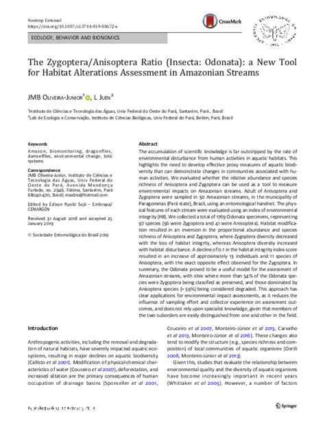 Pdf The Zygopteraanisoptera Ratio Insecta Odonata A New Tool For Habitat Alterations