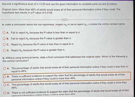 Solved A State A Conclusion About The Null Hypothesis Reject Ho Because The P Value Is Less