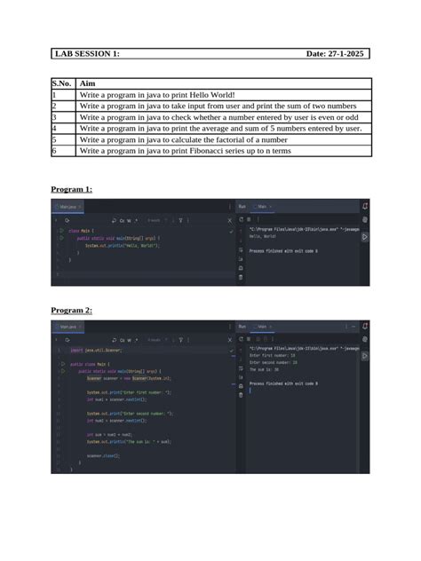 Java Programming Lab Sessions Overview Pdf Class Computer