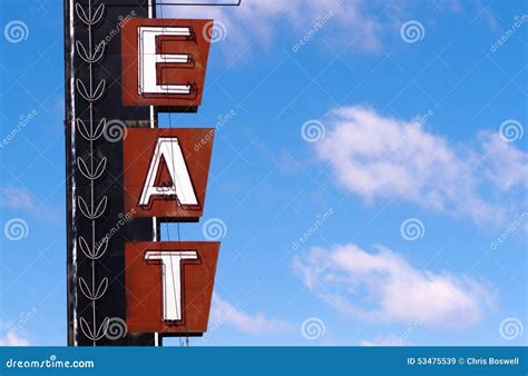 Neon Eat Sign Advertising Food Route 66 Retro Signboard Stock Image
