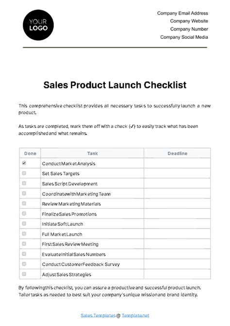 Free Sales Product Launch Checklist Template To Edit Online