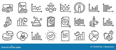 Charts And Diagrams Line Icons Set Of 3d Chart Block Diagram And Dot Plot Graph Icons Vector