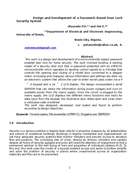 Doc Design And Development Of A Password Based Door Lock Security System
