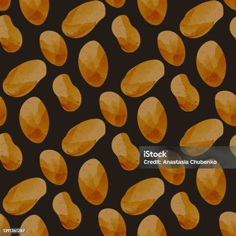 원활한 패턴 감자 검은색 배경에 고립된 벡터 일러스트 레이 션 감자 요리에 대한 스톡 벡터 아트 및 기타 이미지 감자 요리 건강한 식생활 검은색 Istock