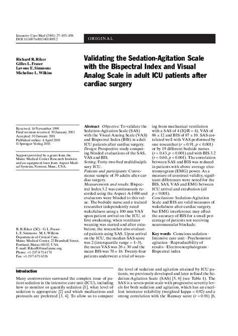 Pdf Validating The Sedation Agitation Scale With The Bispectral Index