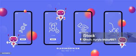 생체 인식 데이터 세트 아이콘입니다 Dna 분자 얼굴 Id 손 스캔 지문 음성 잠금 해제 인식 인식 개인 정보 보호 개념 유리 형태론 Ui 전화 앱 화면 비즈니스용 벡터 줄