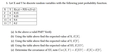 Solved 5 Let X And Y Be Discrete Random Variables With The