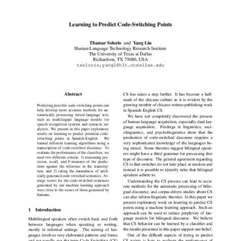 Learning To Predict Code Switching Points Acl Anthology