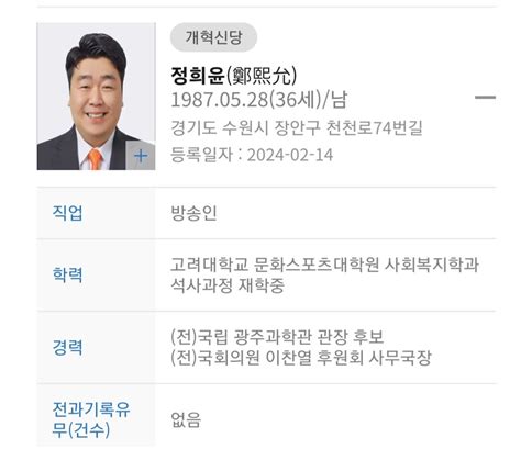 개혁신당 수원갑 정희윤 후보 근항ㄷㄷㄷ Fm인증 정치시사 에펨코리아