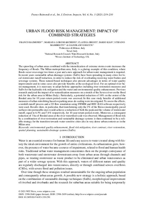 Pdf Urban Flood Risk Management Impact Of Combined Strategies