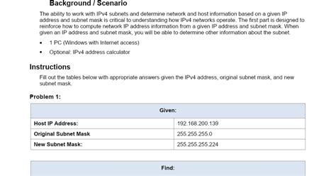 Lab Calculate IPv Subnets Docx Google Drive