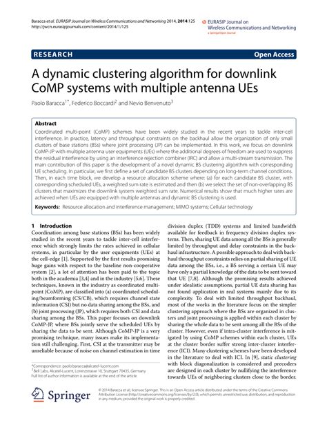 Pdf A Dynamic Clustering Algorithm For Downlink Comp Systems With