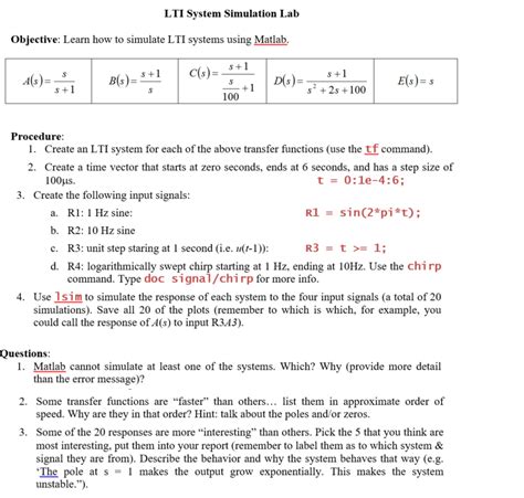 LTI System Simulation Lab Objective Learn How To Chegg Com