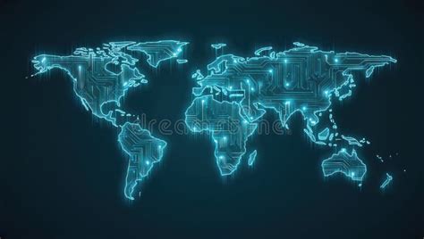 Glowing World Map Shows Interconnected Global Network Of Circuits Stock Image Image Of Glowing