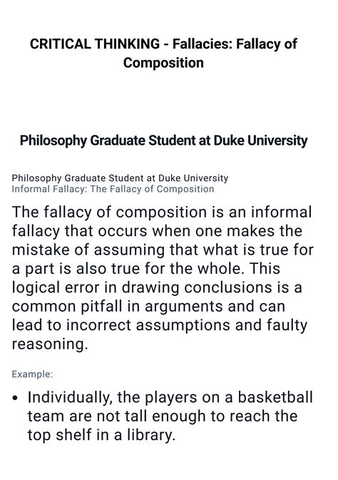 SOLUTION Critical Thinking Fallacies Fallacy Of Composition Studypool