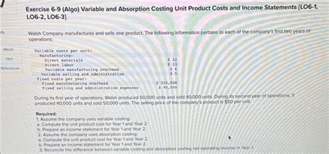 solved exercise 6 9 algo variable and absorption costing
