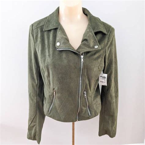 Charlotte Russe Olive Green Faux Suede Moto Jacket Depop