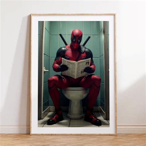 Deadpool Reading Newspaper Print Home Wall Decor Superhero Print