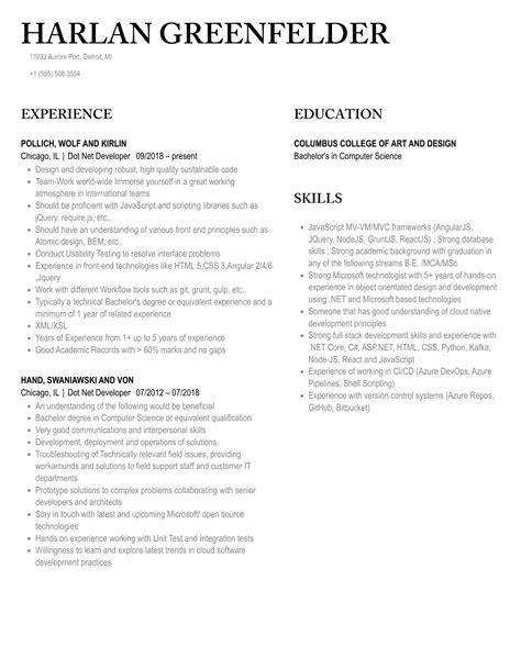 Dot Net Developer Resume Samples Velvet Jobs