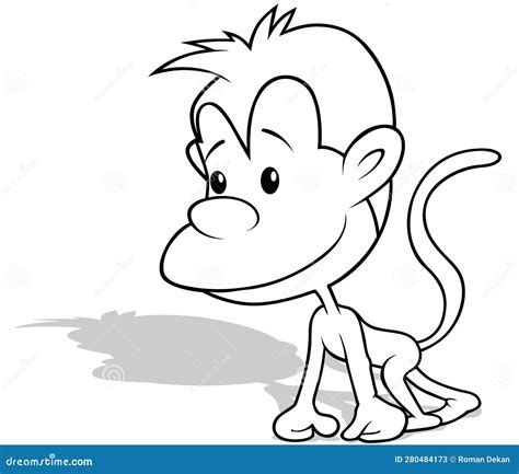 Drawing Of A Funny Monkey While Walking From Side View Stock Vector