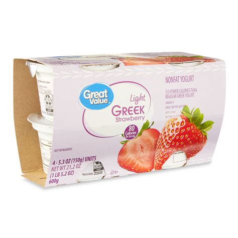 Great Value Light Strawberry Nonfat Greek Yogurt 5 3oz Cups 4 Pack With