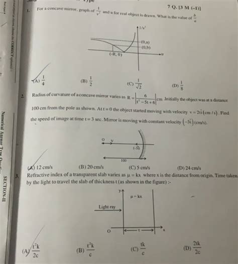 1 For A Concave Mirror Graph Of V21 And U For Real Object Is Drawn Wh