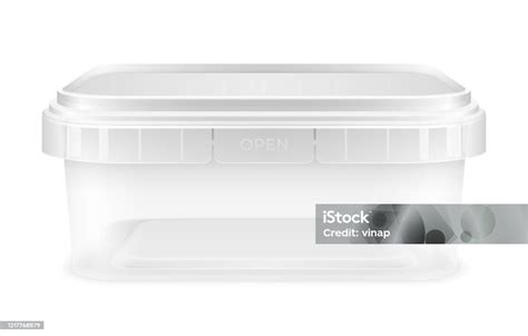 투명 낮은 직사각형 빈 플라스틱 양동이 흰색 배경에 격리된 전면 뷰입니다 디지털 생성 이미지에 대한 스톡 벡터 아트 및 기타 이미지 디지털 생성 이미지 버터 상자