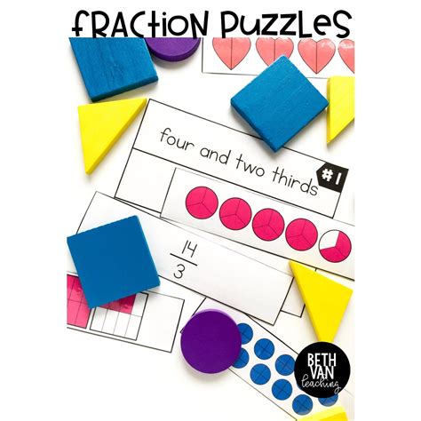 Fraction Puzzle Activity Mixed Numbers Improper Fractions Drawing