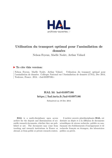 Pdf Application Of Optimal Transport To Data Assimilation