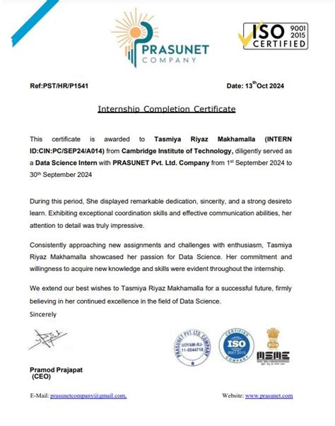 Prasunet Datascience Internship Learning Growth Tasmiya Riyaz