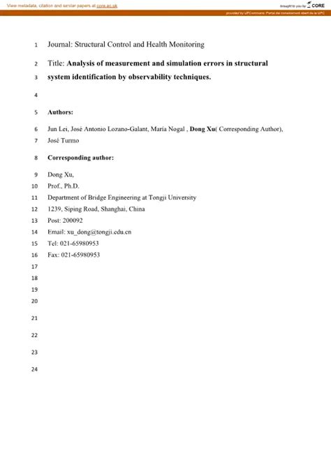 Analysis Of Measurement And Simulation Errors In Structural System Identification By
