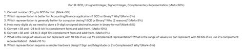 Solved Part B Bcd Unsigned Integer Signed Integer