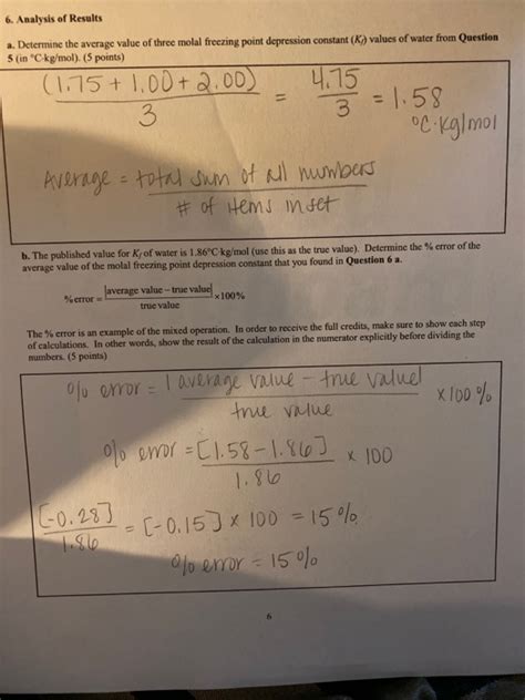 Solved 6 Analysis Of Results A Determine The Average Value Chegg Com