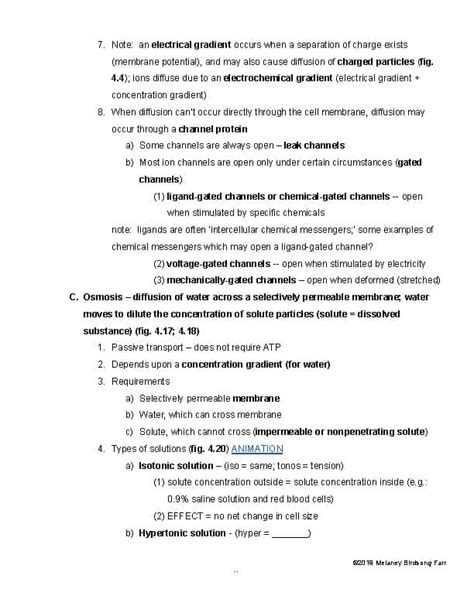 Guided Notes Human Physiology Membrane Transport Tpt