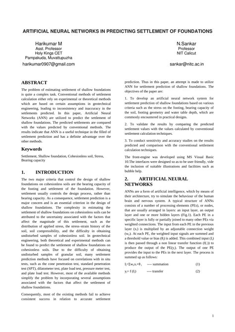 Pdf Artificial Neural Networks In Predicting Settlement Of Foundations