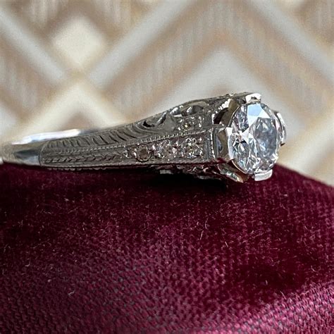 Edwardian Filigree Diamond Platinum Engagement Ring For Sale At 1stdibs