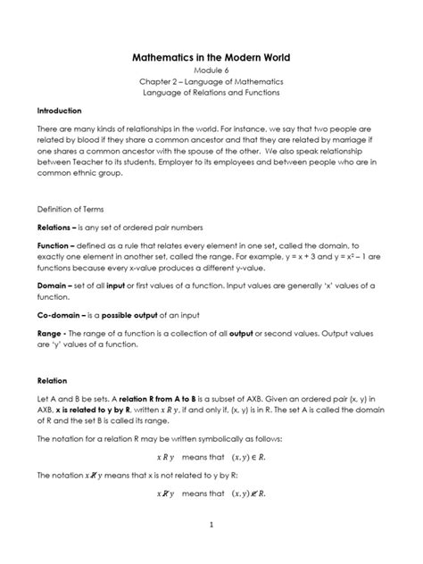 Lesson 6 Language Of Relations And Functions Pdf Function