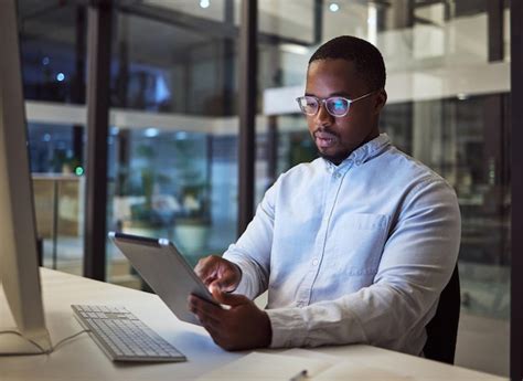 Premium Photo Black Businessman Tablet And Data Analysis With